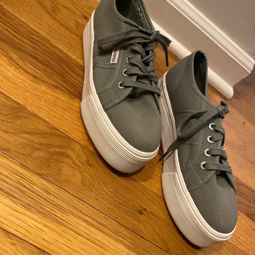 Superga Platform Sneakers In Gray Sage (Canvas), Size… - Gem